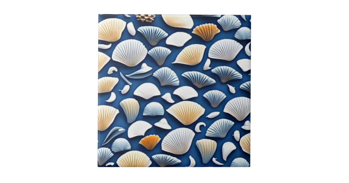 Navy blue ocean shells ceramic tile | Zazzle