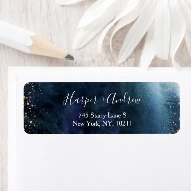 Navy Blue Ombre Watercolor Elegant Return Address Label | Zazzle