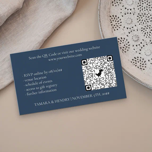 Navy Blue Online RSVP QR Code Wedding Enclosure Card | Zazzle
