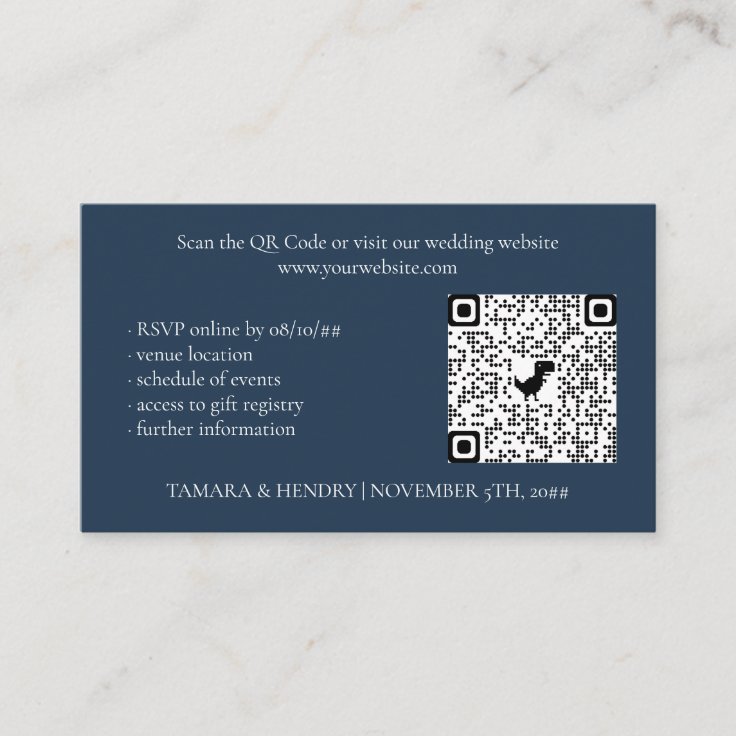 Navy Blue Online RSVP QR Code Wedding Enclosure Card | Zazzle