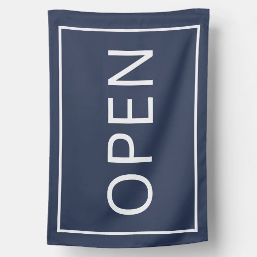 Navy Blue Open Sign Modern Minimal Business Flag | Zazzle