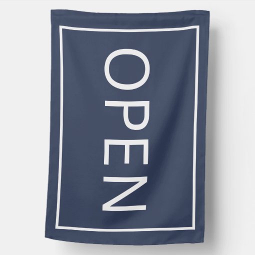 Navy Blue Open Sign Modern Minimal Business Flag | Zazzle