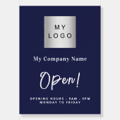 Navy blue open store business logo name foam board | Zazzle