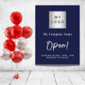 Navy blue open store business logo name foam board | Zazzle
