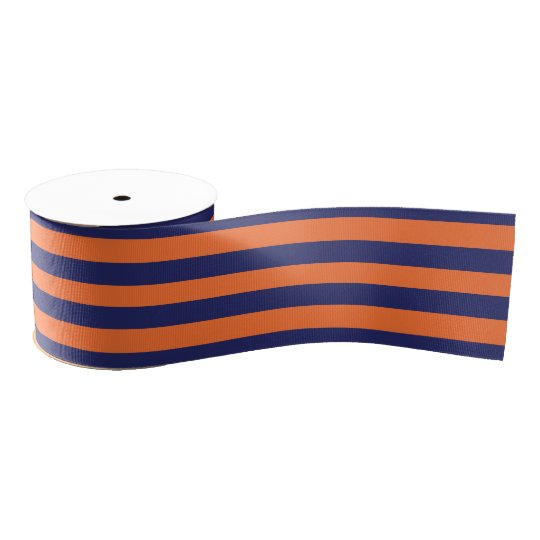 Navy Blue & Orange Striped | Any Length | Custom Grosgrain Ribbon ...