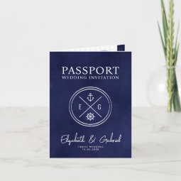 Navy Blue Passport Destination Cruise Wedding Invitation | Zazzle