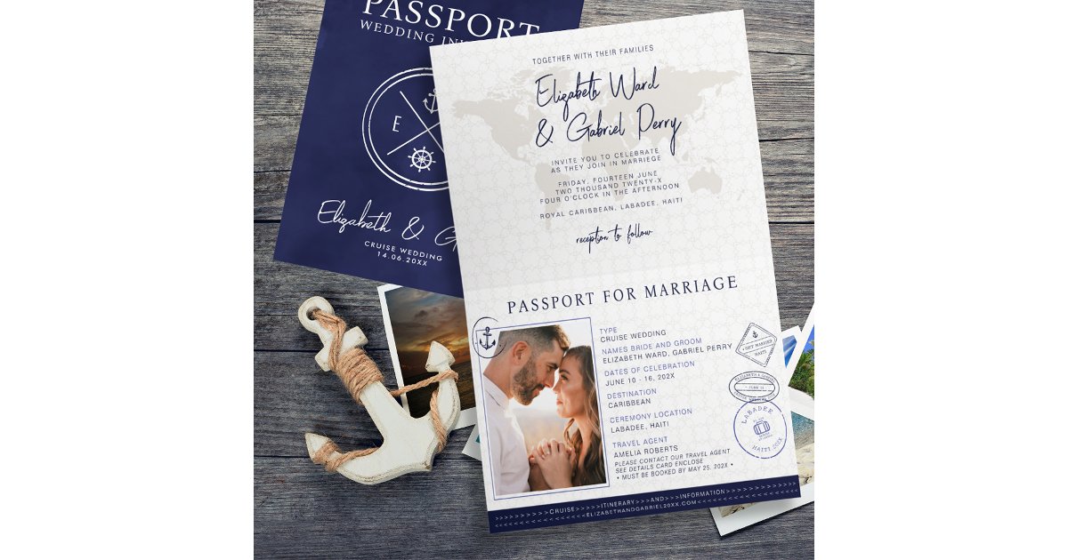 Navy Blue Passport Destination Cruise Wedding Invitation | Zazzle