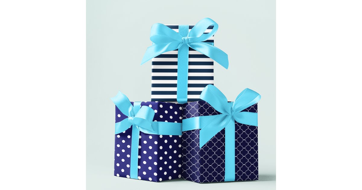 Navy Blue Patterned Wrapping Paper Sheets | Zazzle