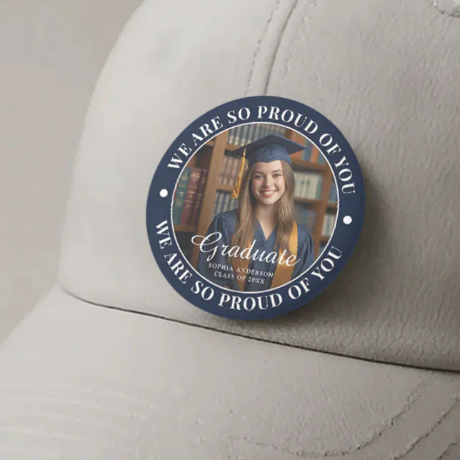 Navy Blue Personalized Graduate Photo Graduation Button | Zazzle