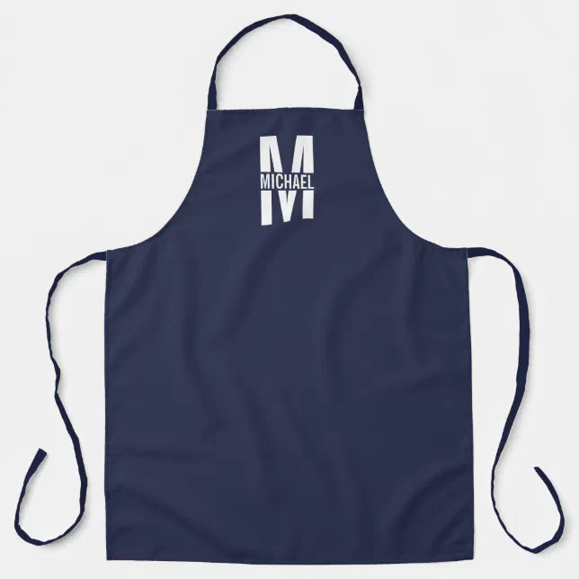 Navy Blue Personalized Monogram and Name Apron | Zazzle