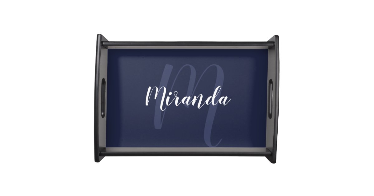 Navy Blue Personalized Monogram and Name Serving Tray | Zazzle