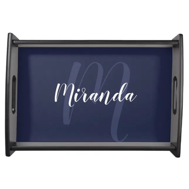 Navy Blue Personalized Monogram and Name Serving Tray | Zazzle