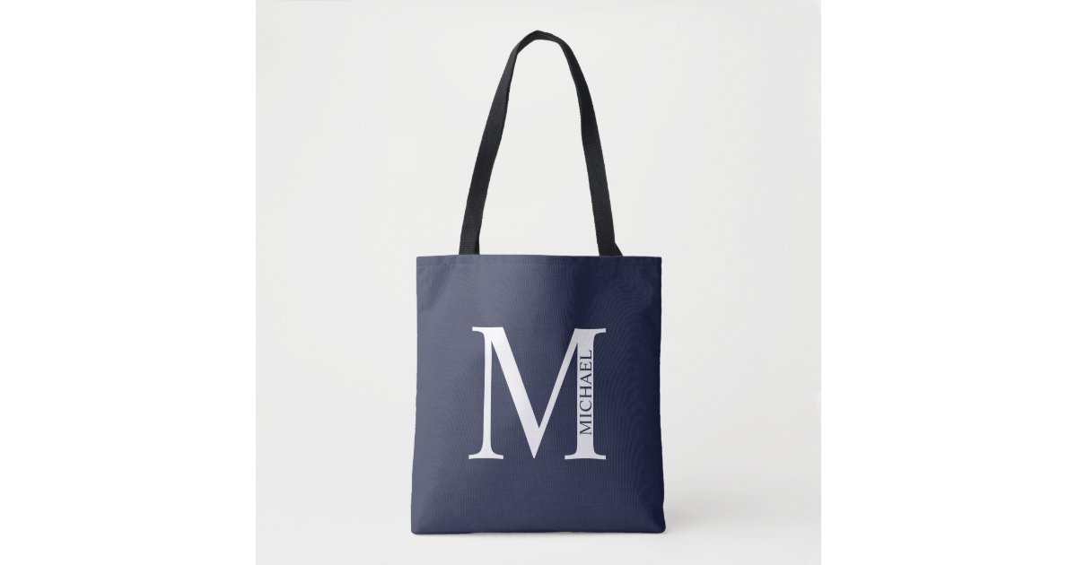 Navy Blue Personalized Monogram and Name Tote Bag | Zazzle