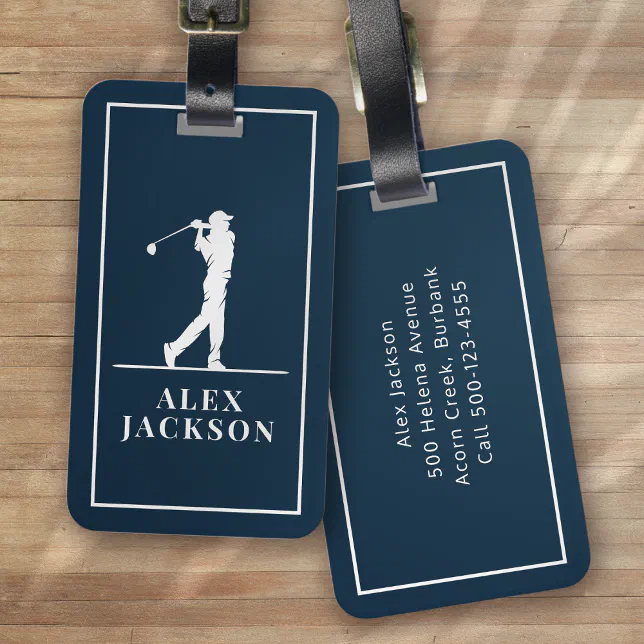 Navy Blue Personalized Monogram Golfer Luggage Tag | Zazzle