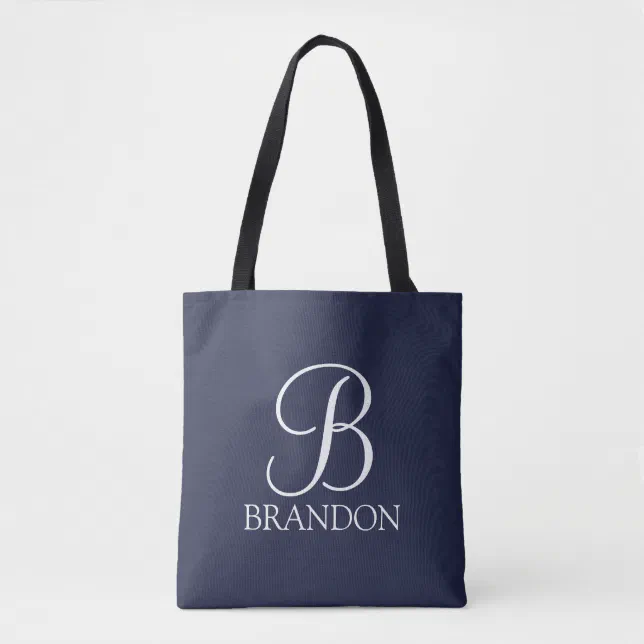 Navy Blue Personalized Script Monogram and Name Tote Bag | Zazzle