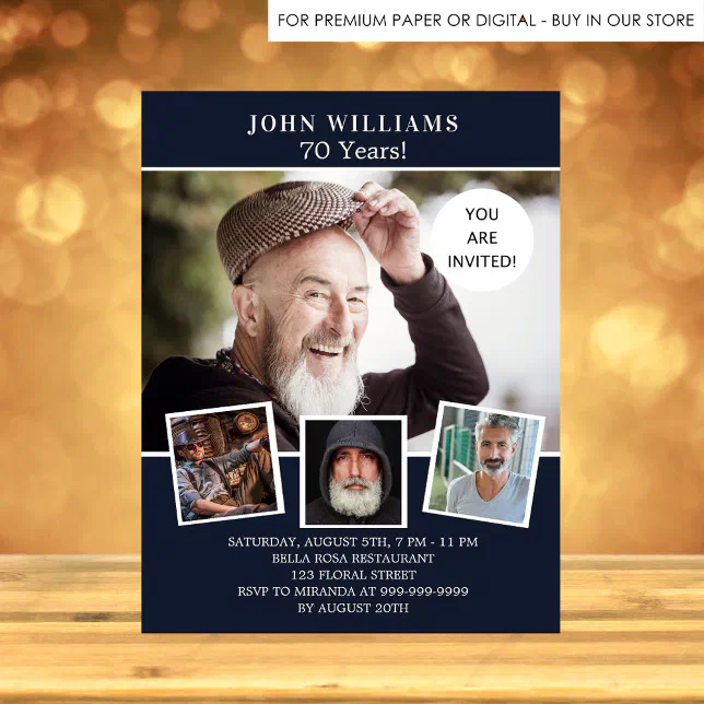 Navy blue photo collage birthday invitation | Zazzle