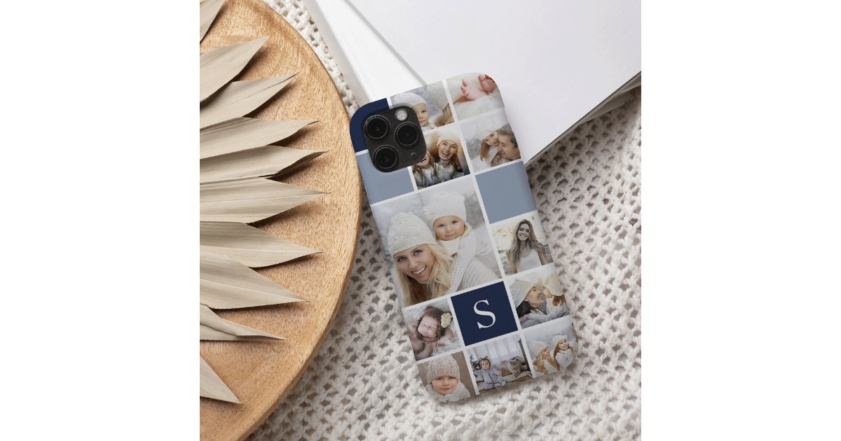 Navy Blue Photo Collage & Monogram Case-Mate iPhone Case | Zazzle
