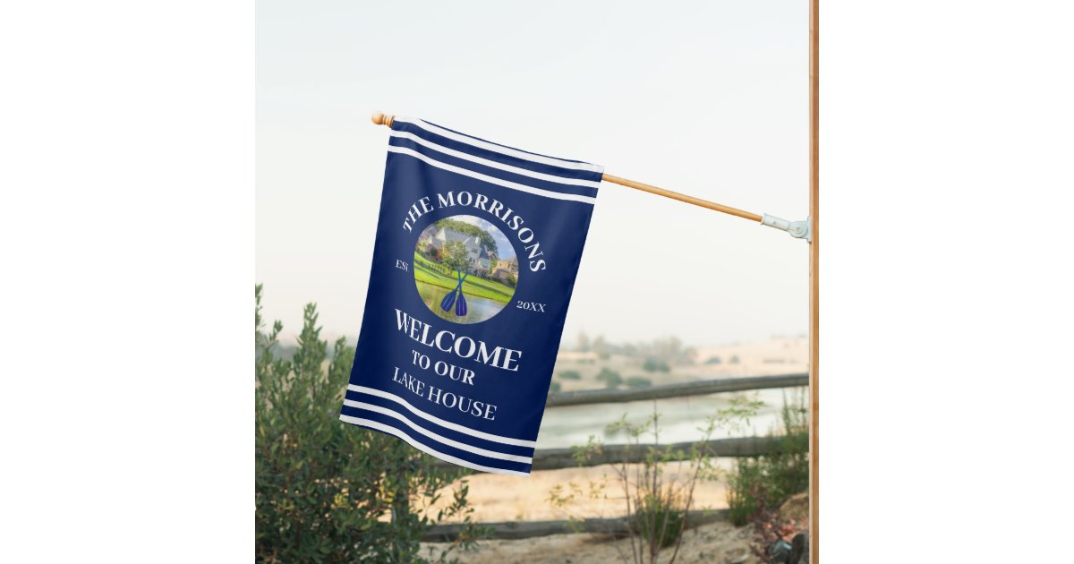 Navy Blue Photo Family Oars House Flag | Zazzle