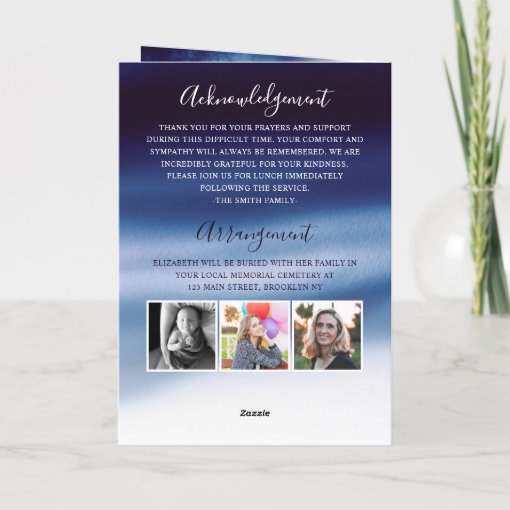 Navy Blue Photo Memorial Funeral In Loving Memory Program | Zazzle