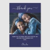 Navy blue photo script thank you magnet | Zazzle