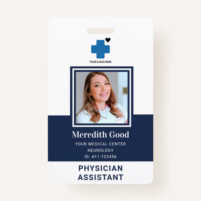 Navy Blue Photo Security ID Physician Assistant Badge | Zazzle