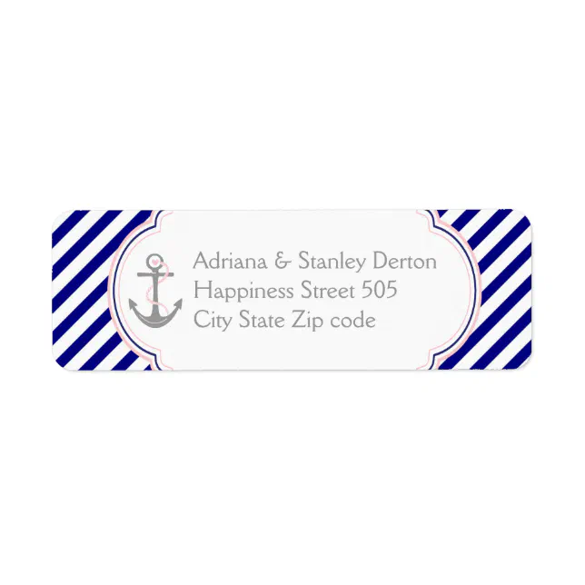 Navy blue, pink anchor nautical wedding label | Zazzle
