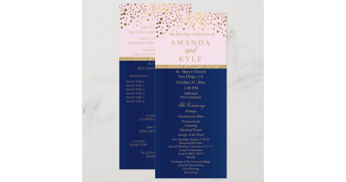 Navy Blue, Pink and Gold - Program | Zazzle