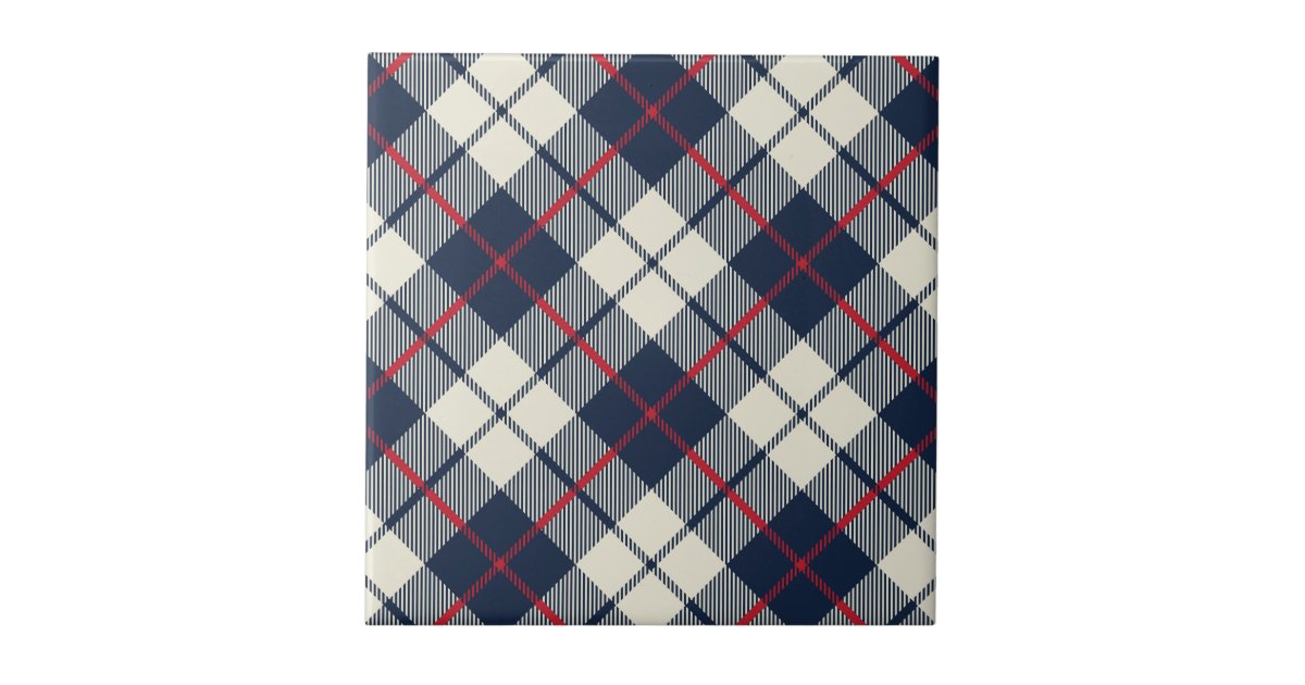 Navy Blue Plaid Pattern Tile | Zazzle