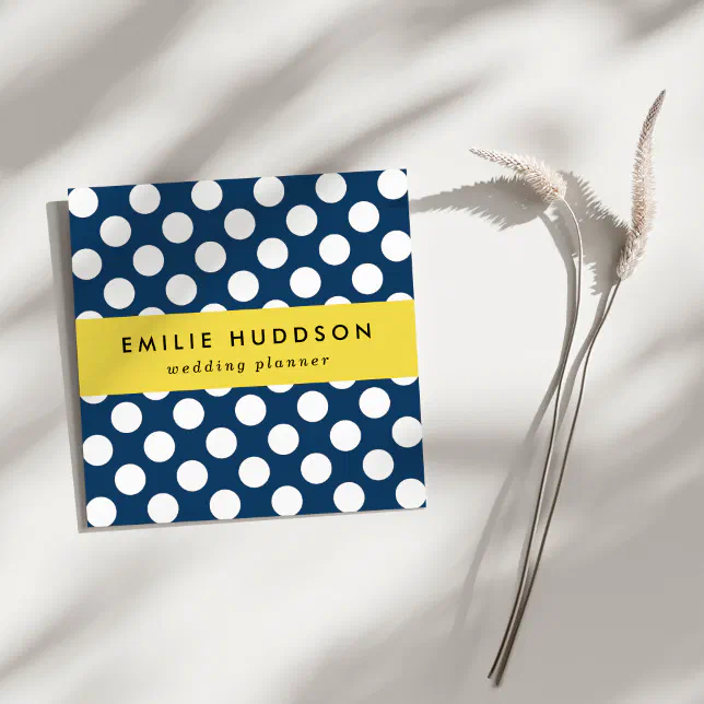 Navy Blue Polka Dots, Polka Dot Pattern, Dots Square Business Card | Zazzle