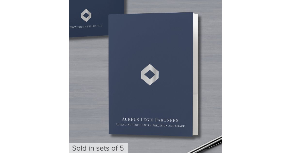 Navy Blue Presentation Folder with Silver Logo | Zazzle