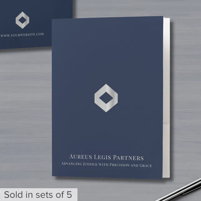 Navy Blue Presentation Folder with Silver Logo | Zazzle