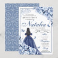 Navy Blue Princess & Butterflies Tiara Quinceañera Invitation | Zazzle