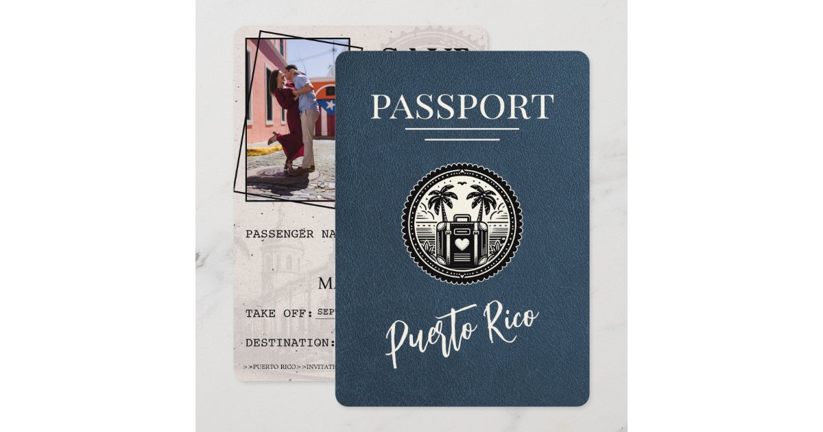 Navy Blue Puerto Rico Passport Save The Date | Zazzle