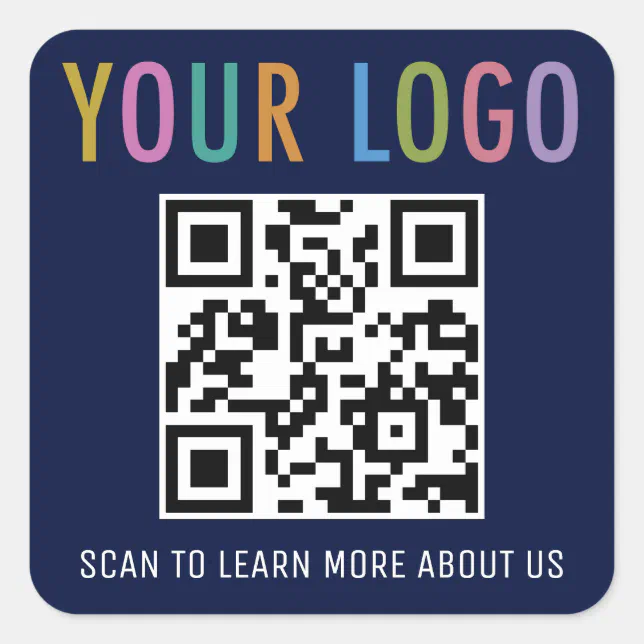 Navy Blue QR Code Stickers Business Logo Square | Zazzle