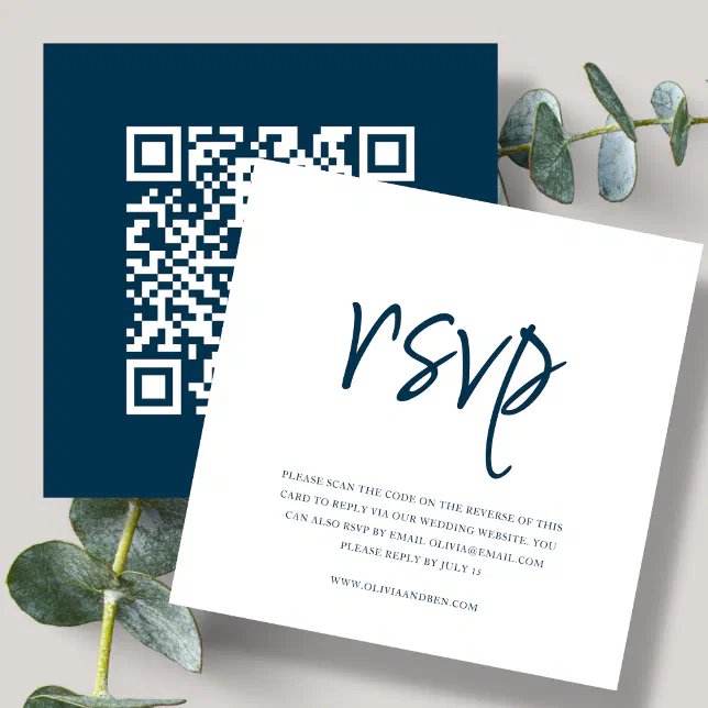 Navy Blue | QR Code | Wedding RSVP Enclosure Card | Zazzle