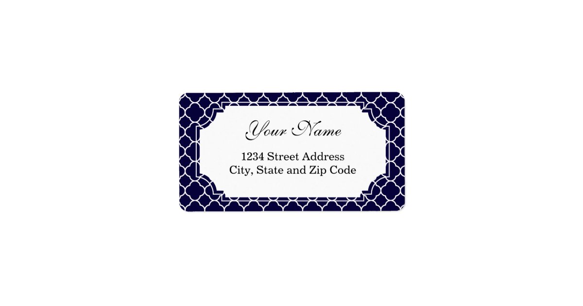 Navy Blue Quatrefoil Pattern Label | Zazzle