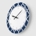 Navy Blue Quatrefoil Pattern Large Clock | Zazzle