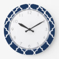 Navy Blue Quatrefoil Pattern Large Clock | Zazzle