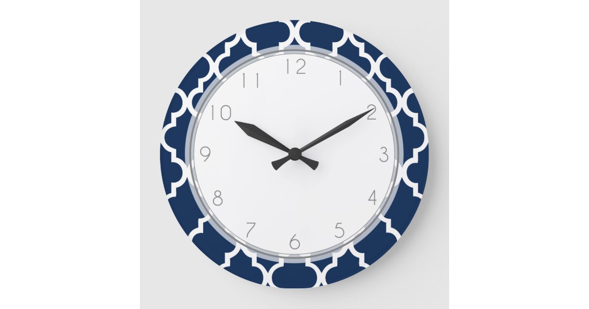 Navy Blue Quatrefoil Pattern Large Clock | Zazzle