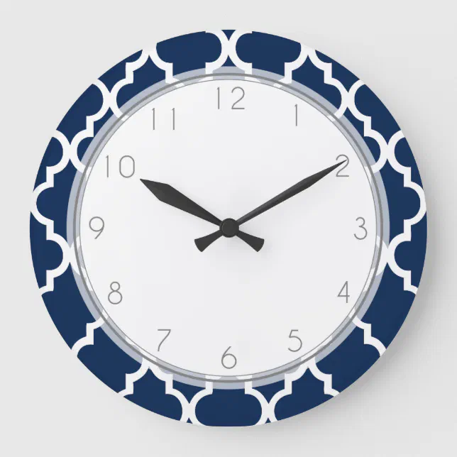 Navy Blue Quatrefoil Pattern Large Clock | Zazzle