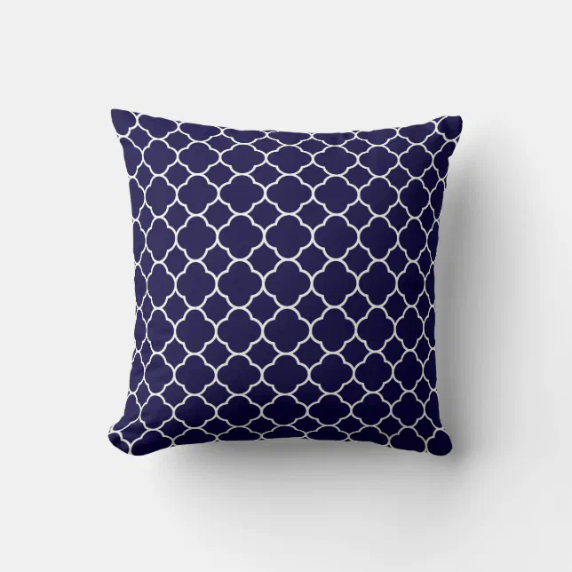 Navy Blue Quatrefoil Pattern Throw Pillow | Zazzle