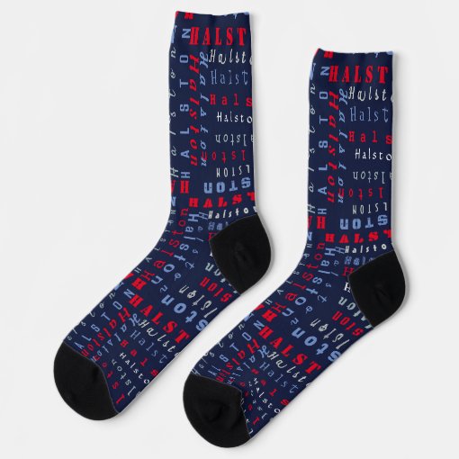 Navy blue Red Custom Name Text pattern Socks | Zazzle