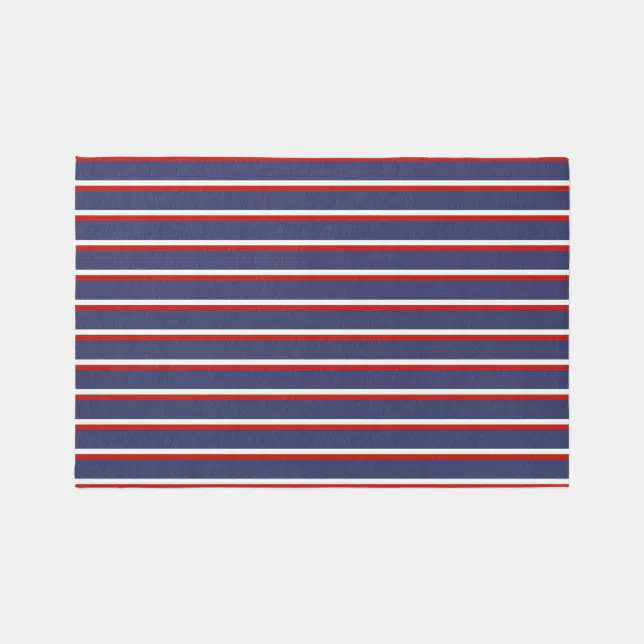 Navy Blue Red Stripe Pattern Rug | Zazzle