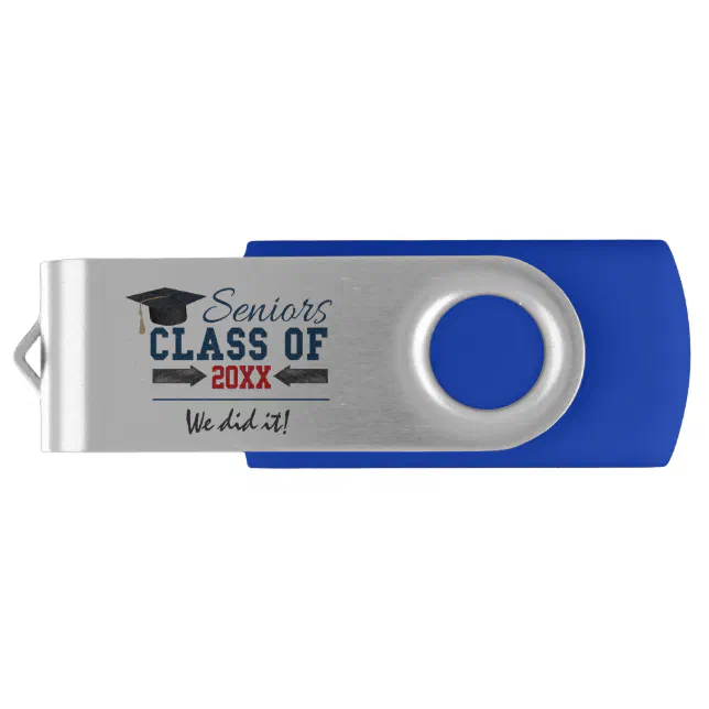 Navy Blue Red Typography Graduation USB Flash Drive | Zazzle
