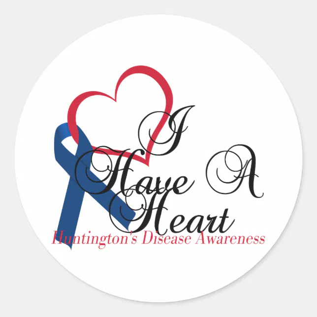 Navy Blue Ribbon Huntington's Disease Awareness Classic Round Sticker ...