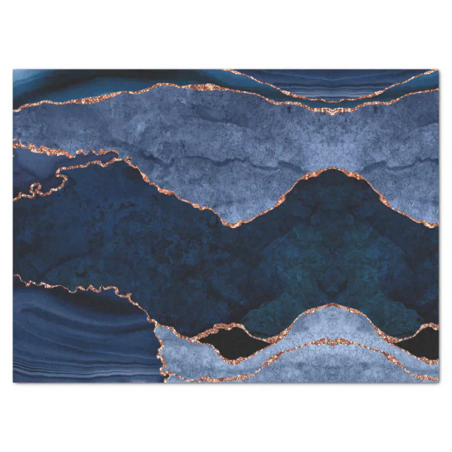 Navy Blue Rose Gold Agate Geode Modern Abstract Tissue Paper | Zazzle