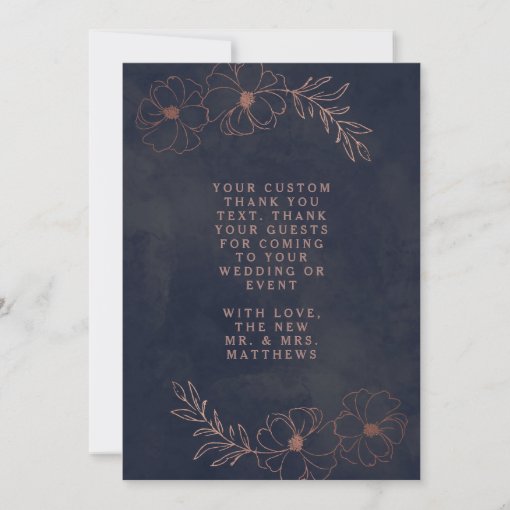 Navy Blue & Rose Gold Chic Wedding Love and Thanks Thank You Card | Zazzle
