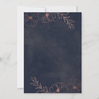 Navy Blue & Rose Gold Foil Floral Border Wedding Invitation | Zazzle