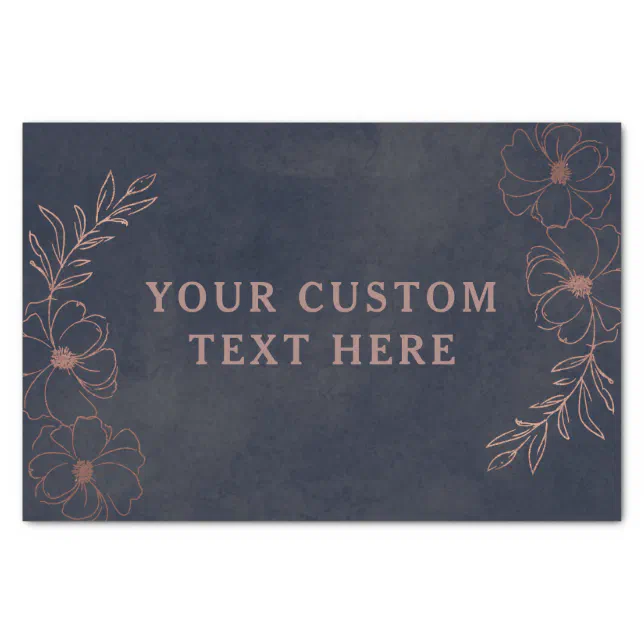Navy Blue & Rose Gold Foil Floral Border Wedding Tissue Paper | Zazzle