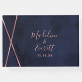 Navy Blue & Rose Gold Geometric Wedding Monogram Guest Book | Zazzle